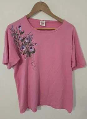 Anvil | Tops | Vintage Hand Painted Flower Pink T Shirt Womens Large ...